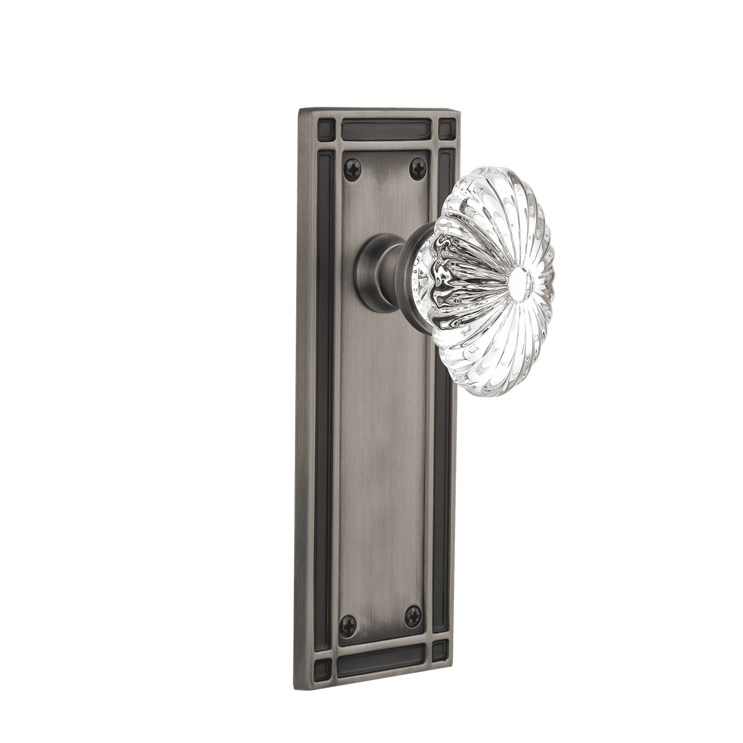 Mission Long Plate with Oval Fluted Crystal Knob in Antique Pewter ...