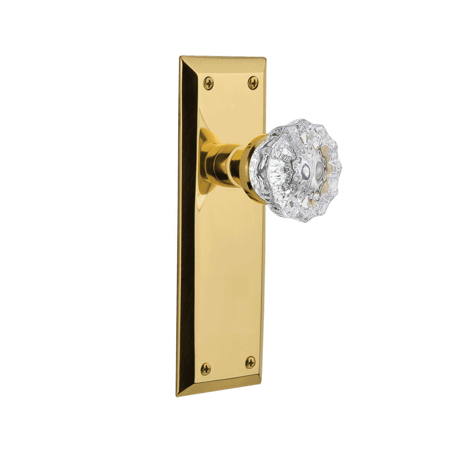 New York Long Plate with Crystal Knob in Unlacquered Brass – Nostalgic ...