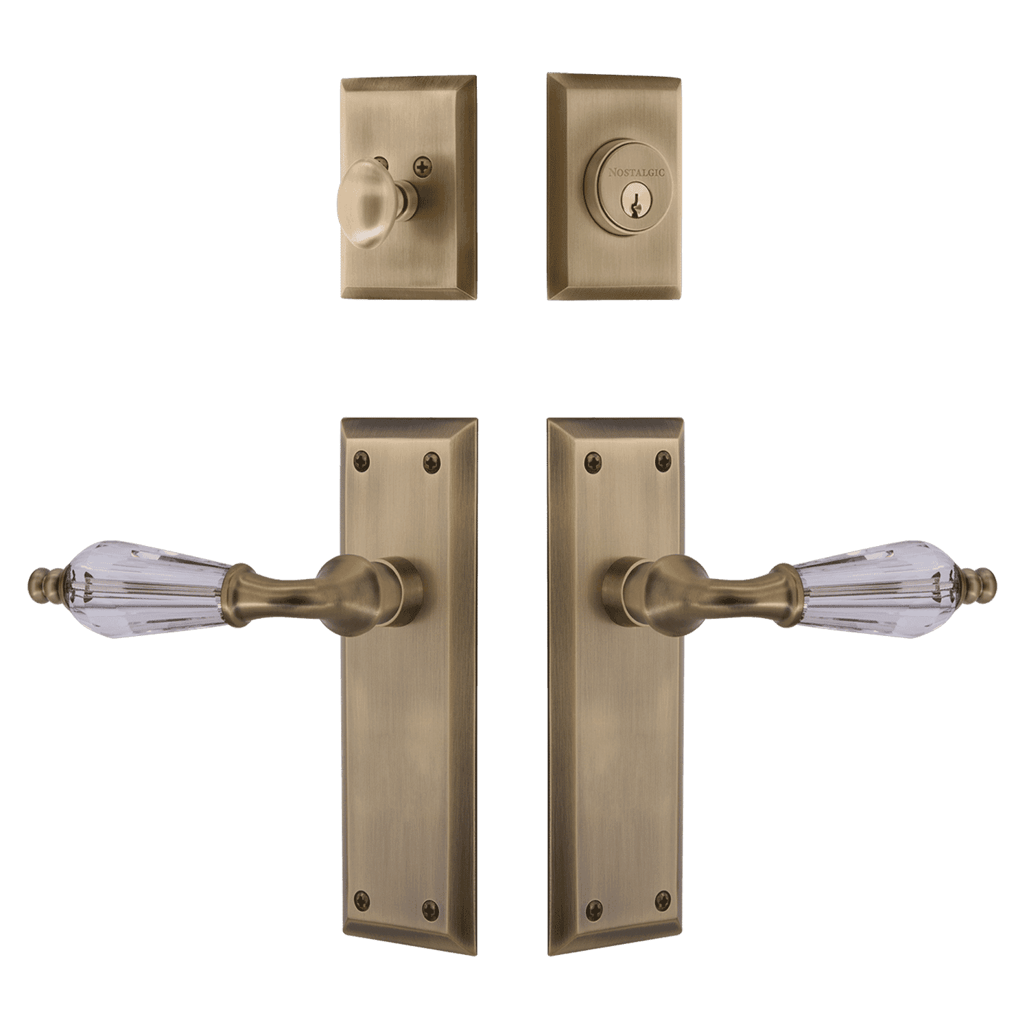 New York Entry Set with Parlour Crystal Lever in Antique Brass ...
