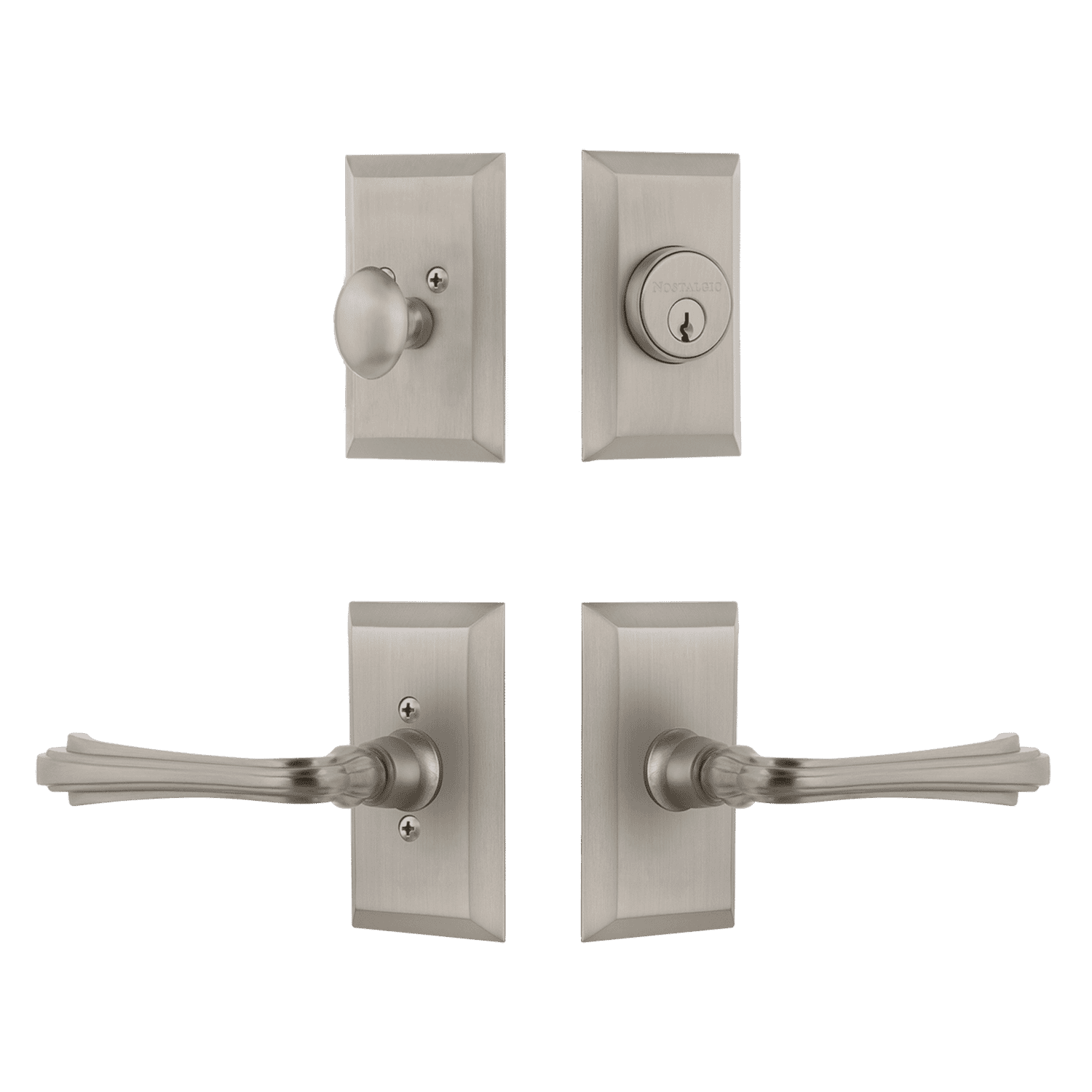 Studio Entry Set with Fleur Lever in Satin Nickel – Nostalgic Warehouse