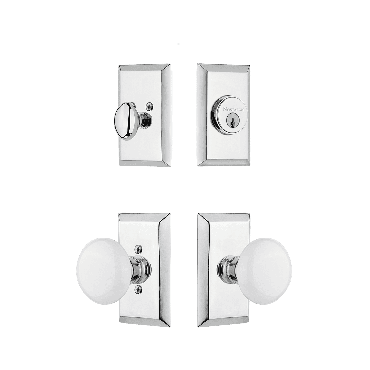 Studio Entry Set with White Porcelain Knob in Bright Chrome – Nostalgic ...